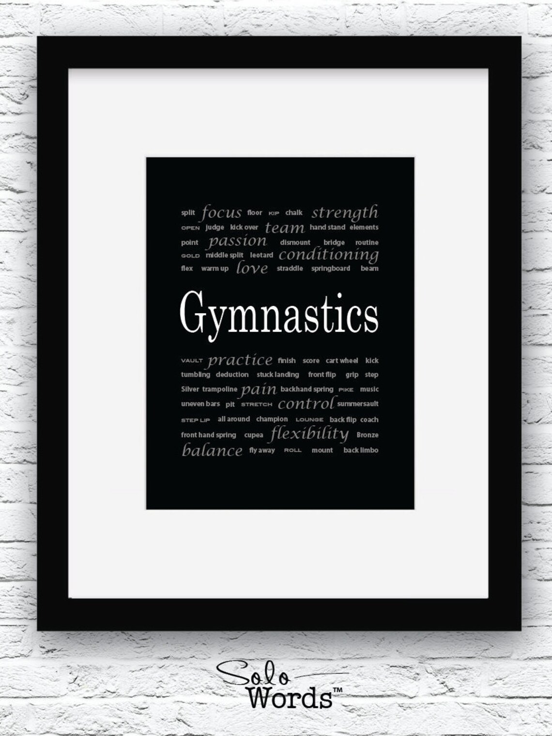 Gymnastics Words Wall Art Printable, Black and White Art, Sport Decor ...