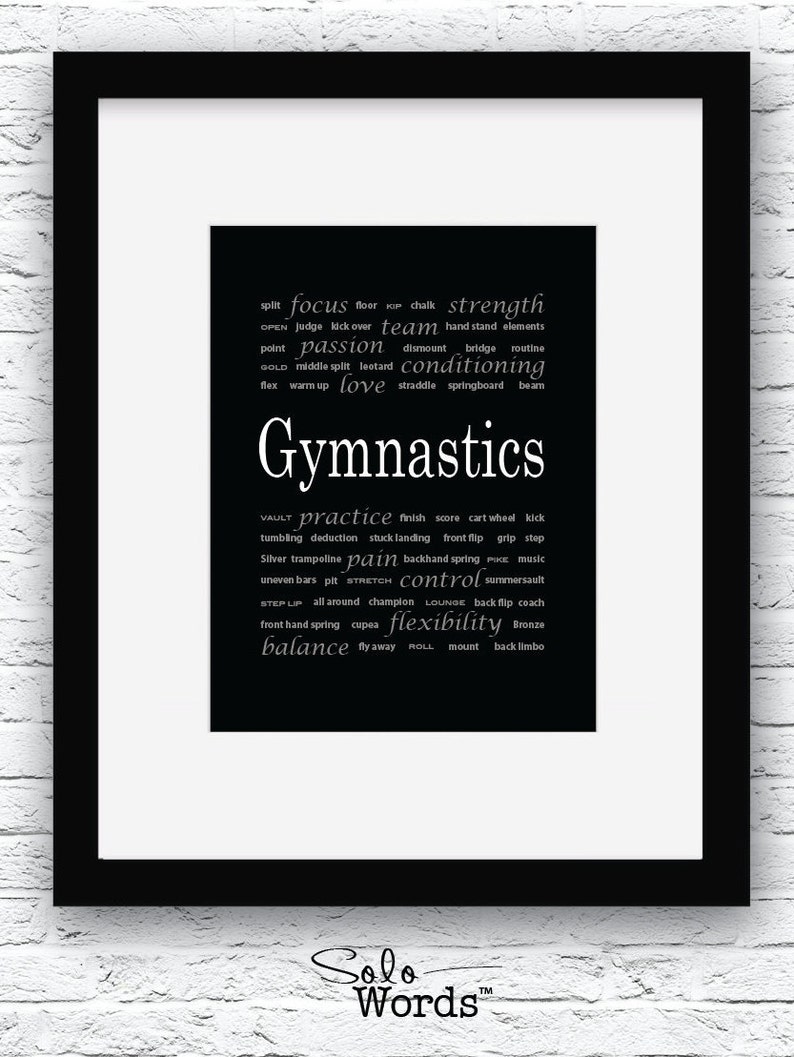 Gymnastics Words Wall Art Printable, Black and White Art, Sport Decor ...