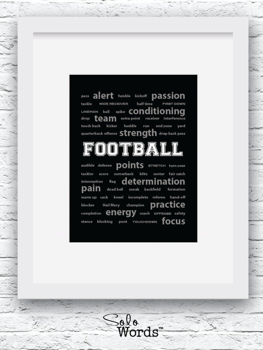 Football Words Wall Art Printable, Black and White Art, Sport Decor ...