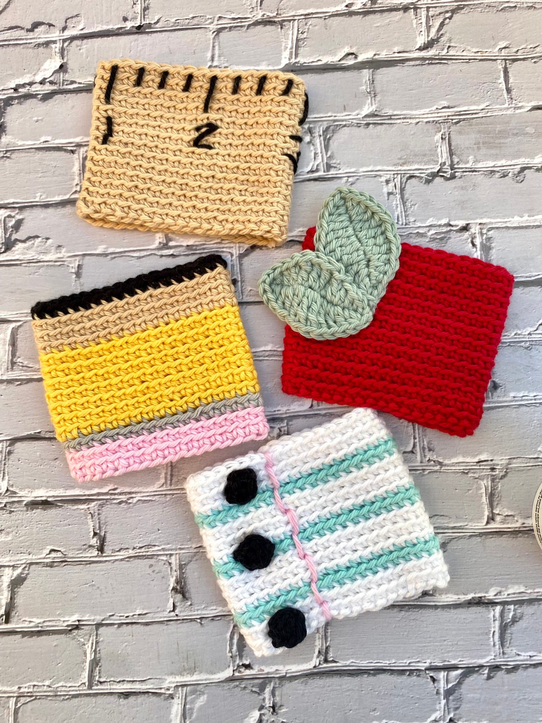 Teacher Themed Coffee Cozies Ruler Apple Pencil Paper - Etsy