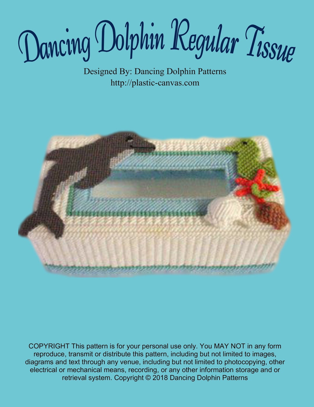 Dancing Dolphin Regular Tissue Box Cover | Plastic Canvas Pattern - Etsy