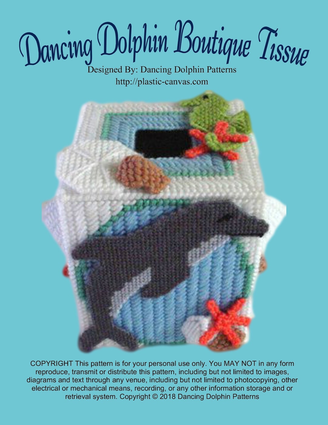 Dancing Dolphin Boutique Tissue Box Cover | Plastic Canvas Tissue Box ...