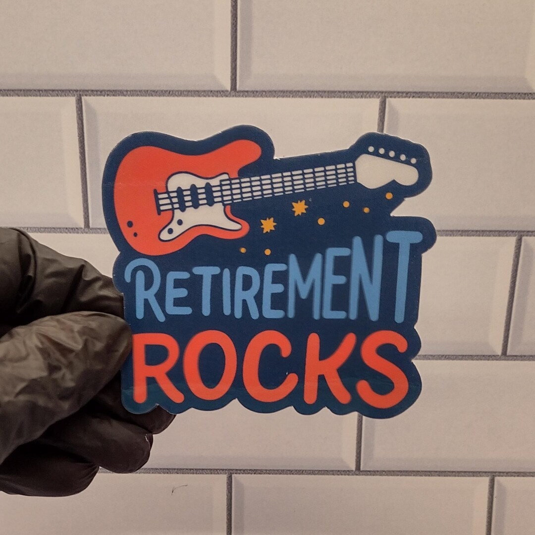 Retirement Rocks! Funny Sticker, Mug, or T-shirt for Music Lovers ...