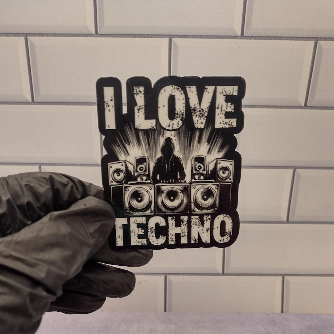 I Love Techno Sticker, Rave Festival Gift, EDM DJ Mug, Techno Music T ...