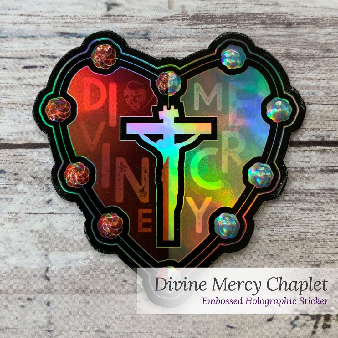 Divine Mercy | Embossed Holographic Vinyl Sticker | Jesus | Chaplet ...