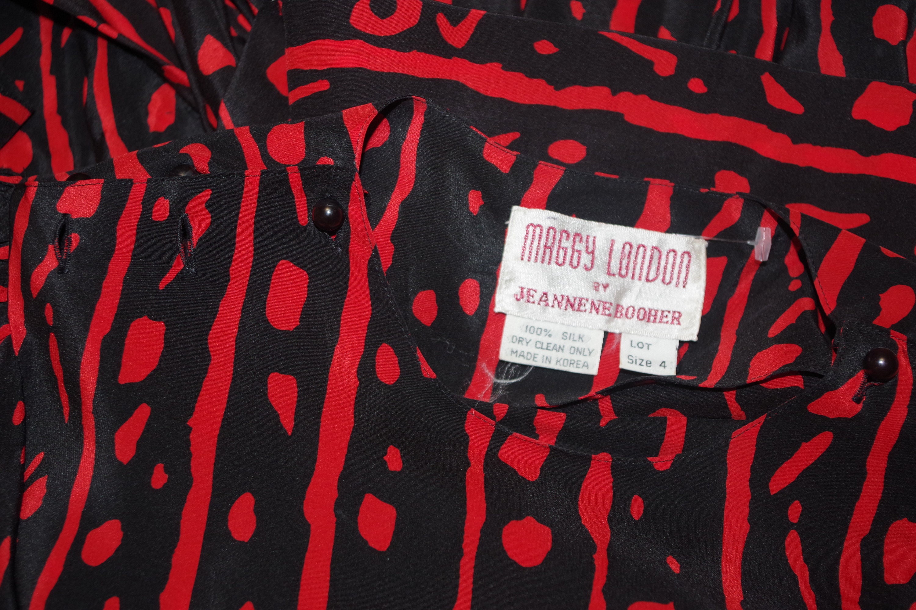 Maggy London by Jeannene Booger Silk Red Black 3/4 Sleeve Waist Tie ...