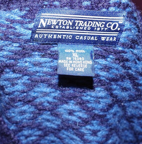 NewTon Trading Co. Hong Kong Wool V Neck Blue Print P… - Gem