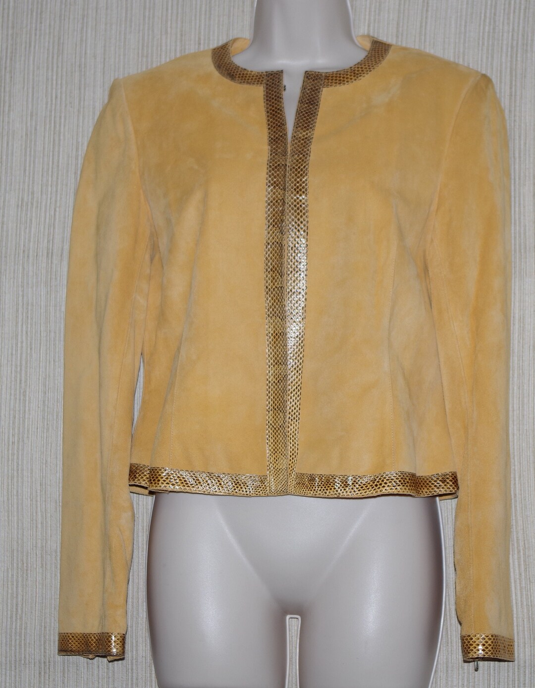 Anne Klein Leather Yellow Suede Snake Print Trim Women Jacket Size: 6 ...