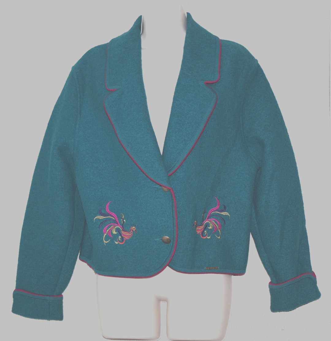 GEIGER Green Embroidered Boiled Wool Jacket Blazer Crop Size 40 Austria ...