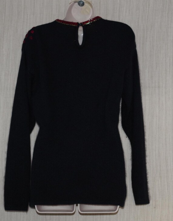 Vintage 80s IB Diffusion Black Angora Beaded Christma… - Gem