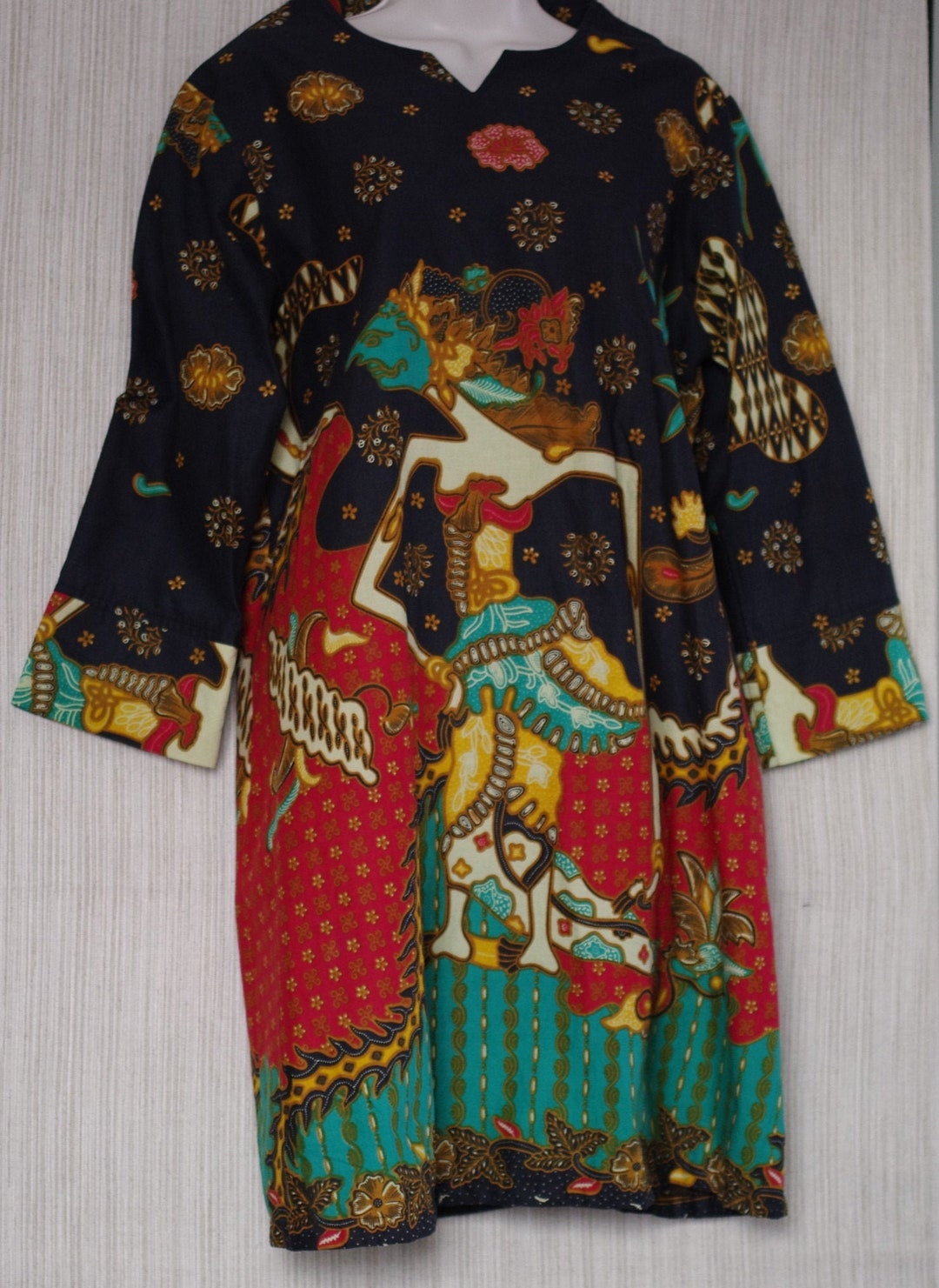 Batik Rata Kencana Cotton Black Print 3/4 Sleeve Tunic Dress XXL - Etsy