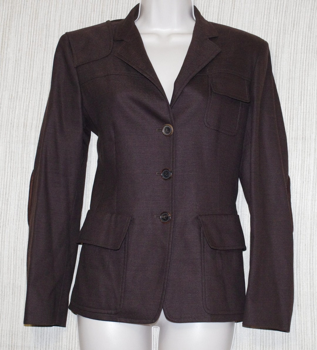 Asprey Brown Wool Blend Pleated Back Women Jacket Blazer Size: 4 - Etsy