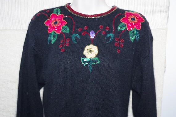 Vintage 80s IB Diffusion Black Angora Beaded Christma… - Gem