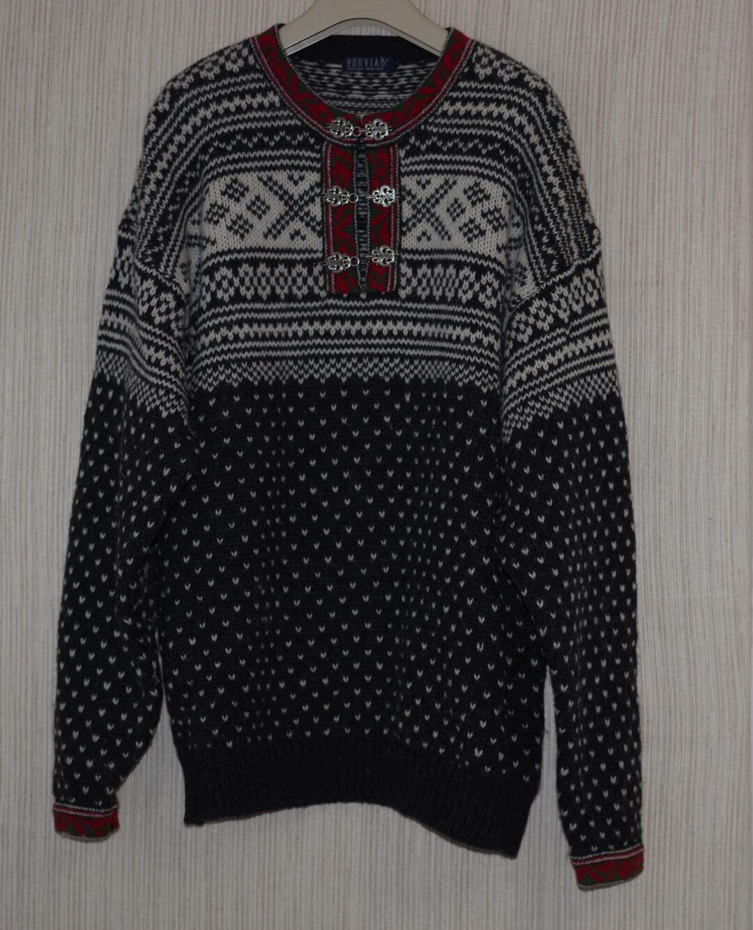 BOUVIAC Fair Isle Pure Wool Sweater Men Pullover Size L - Etsy