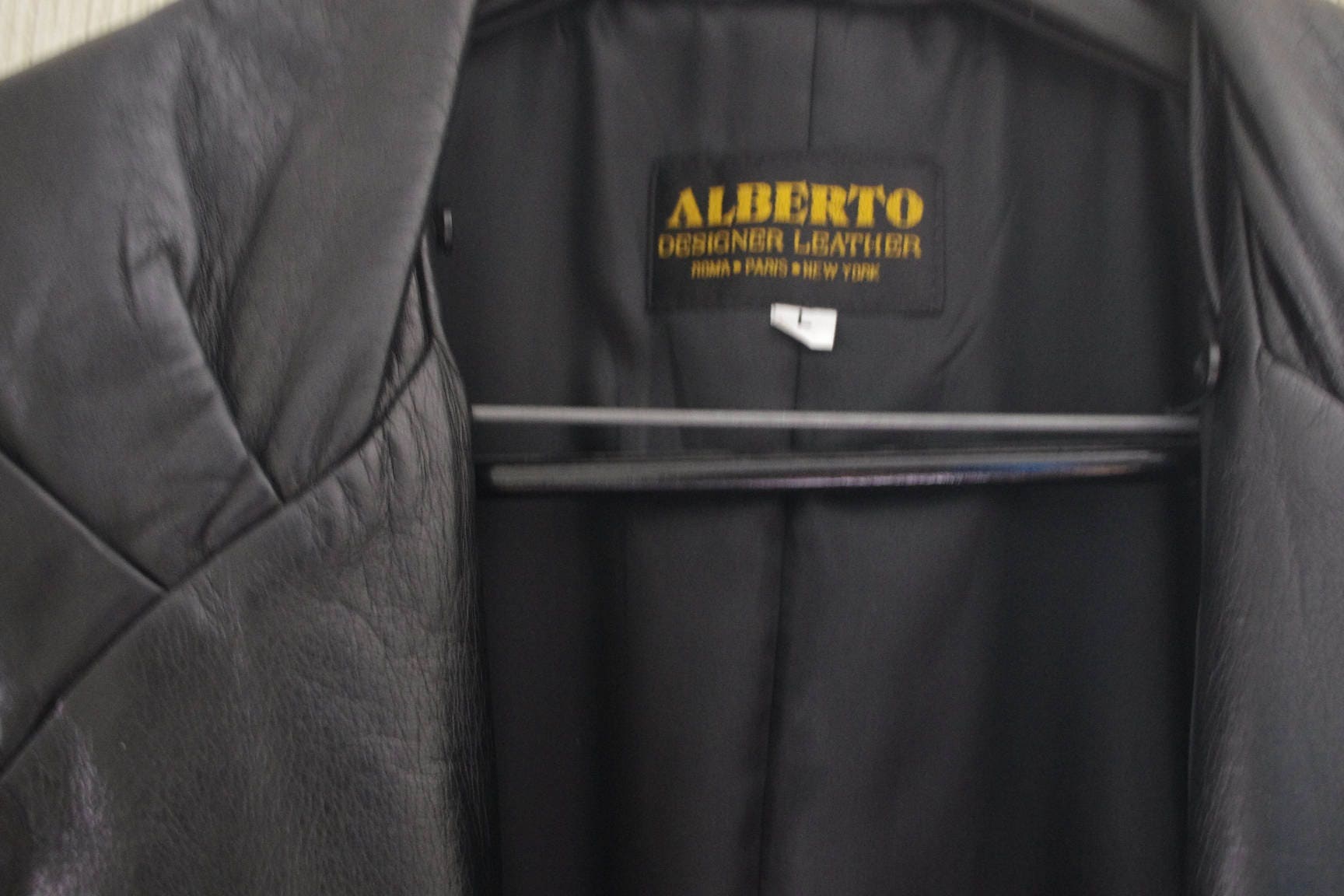 Vintage ALBERTO DESIGNER LEATHER Black Long Women Insulated Coat Size:l ...