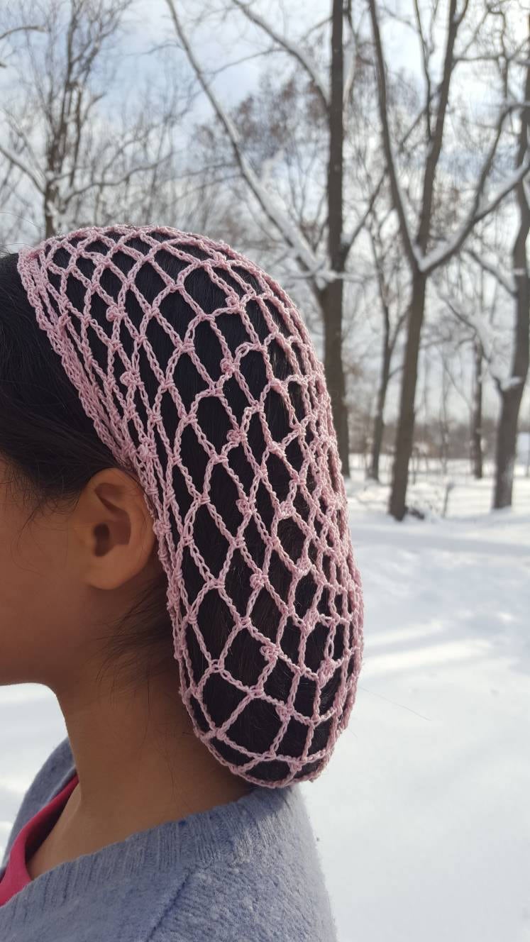 Pink Snood, Headcovering, Hair Net, Crocheted, 100% Cotton, Vintage ...