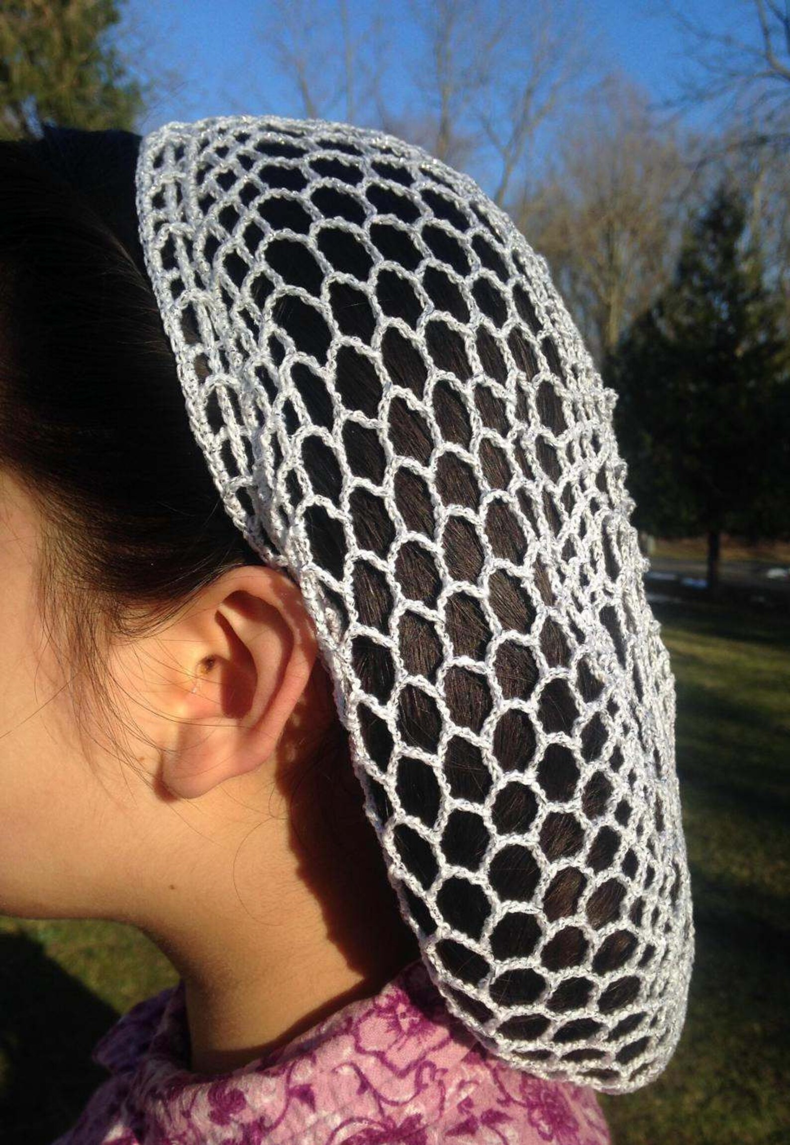 Crochet Silver White Cotton Snood, Renaissance, Vintage 1940's Style ...
