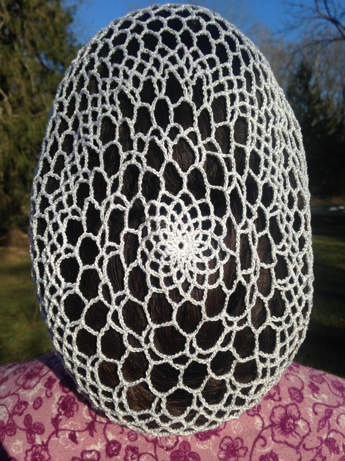 Crochet Silver White Cotton Snood, Renaissance, Vintage 1940's Style ...