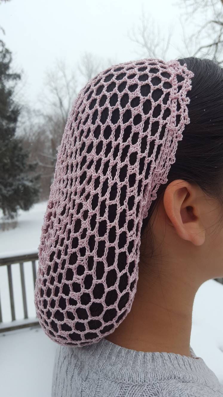 Pink Snood, Headcovering, Hair Net, Crocheted, 100% Cotton, Vintage ...