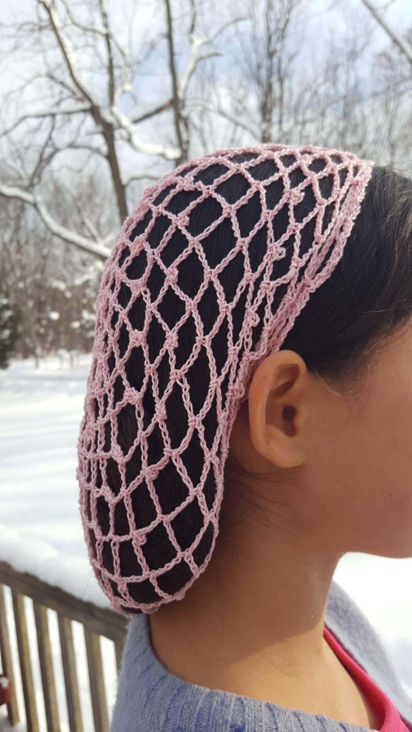 Pink Snood, Headcovering, Hair Net, Crocheted, 100% Cotton, Vintage ...