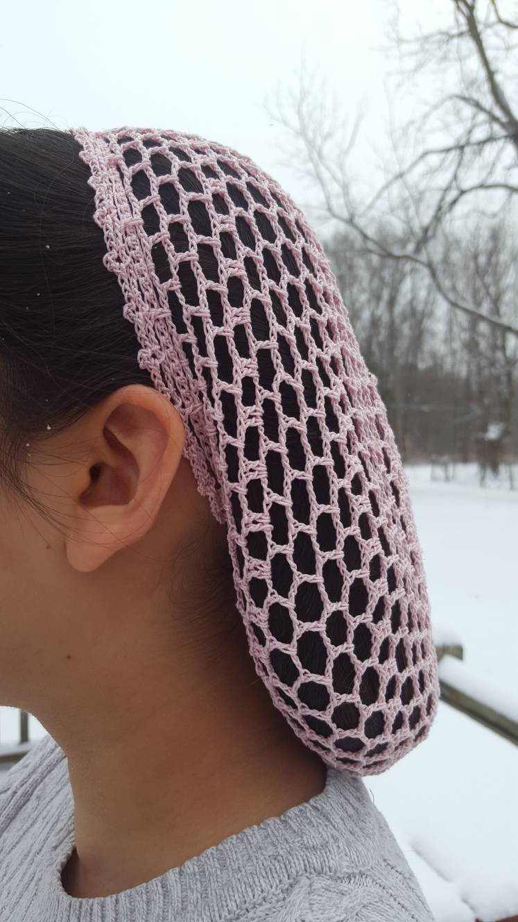 Pink Snood, Headcovering, Hair Net, Crocheted, 100% Cotton, Vintage ...