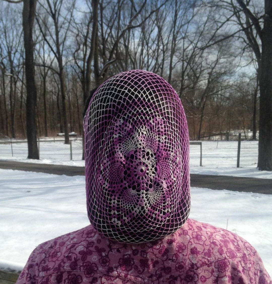 Lace Violet Cotton Snood, Purple & White Flower, Headcovering, Hair Net ...