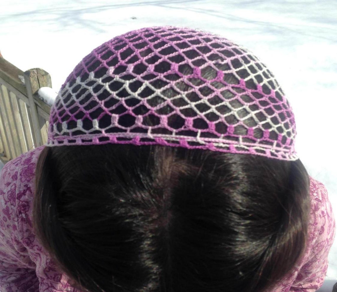 Lace Violet Cotton Snood, Purple & White Flower, Headcovering, Hair Net ...