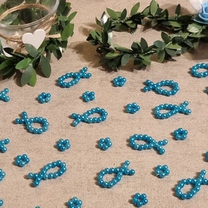 Streudeko Kommunion Deko Konfirmation Taufe Firmung Tischdeko Fische Kreuze aus Perlen ...