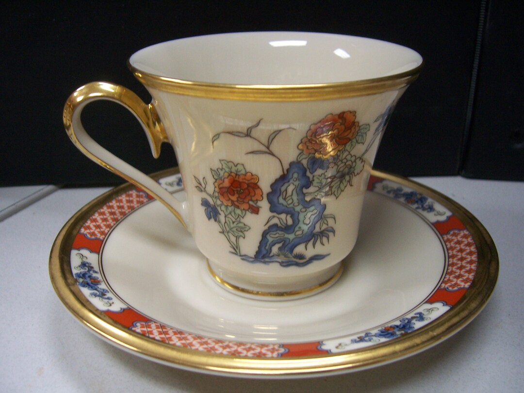 Footed Tea Cup & Saucer Set Red Lacquer by LENOX - Etsy