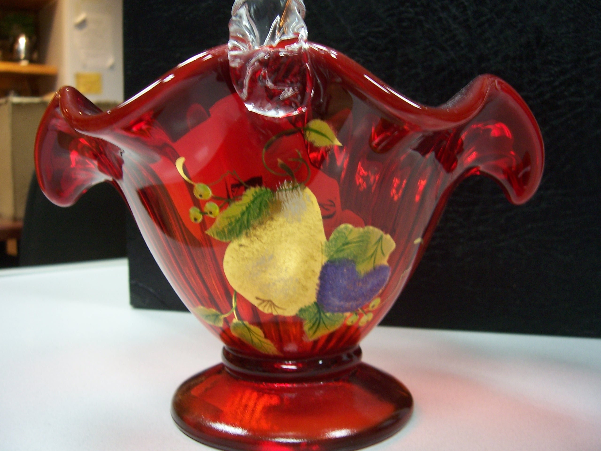 Fenton Ruby Footed Basket - Etsy
