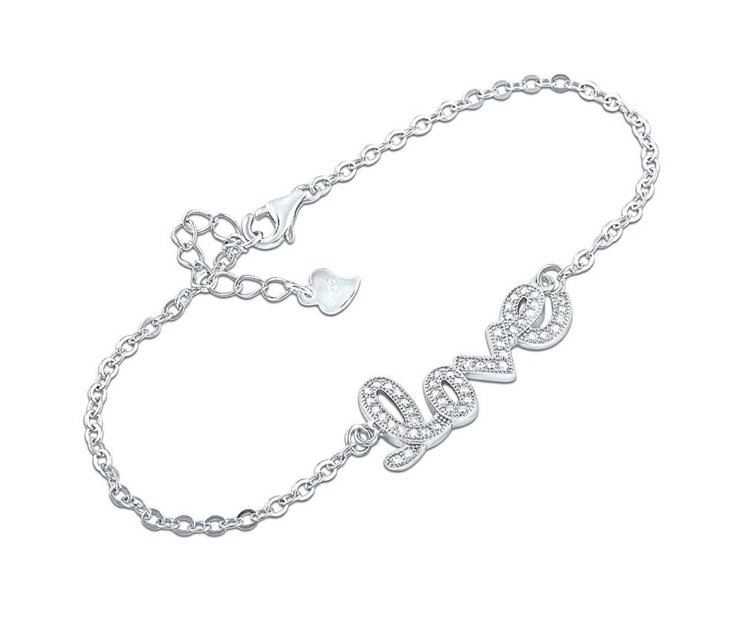 Sterling Silver, Cubic Zirconia Love Script Bracelet: Sterling Silver ...