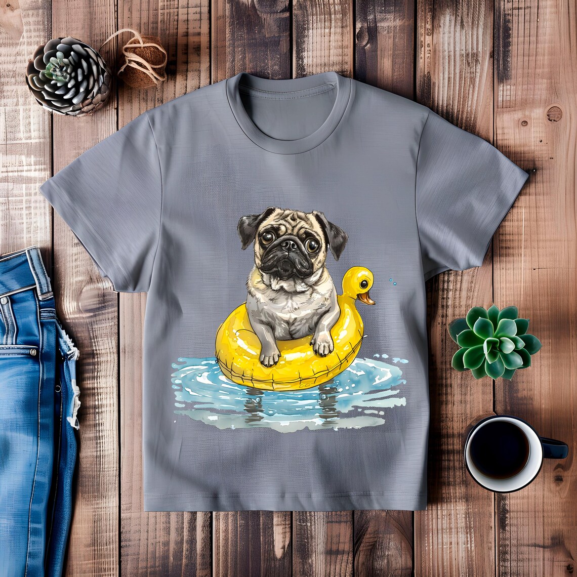 Pug PNG, Cute Summer Dog PNG, Funny Pug Floatie Sublimation, Beach Dog ...