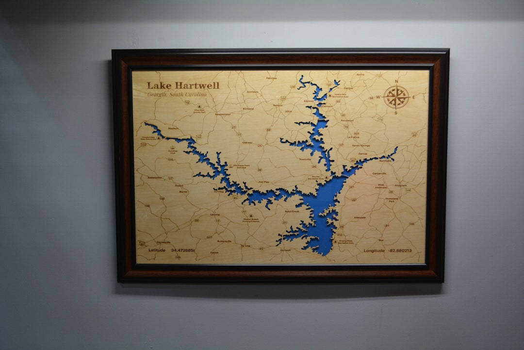 Lake Hartwell Map 24" X 36" - Etsy
