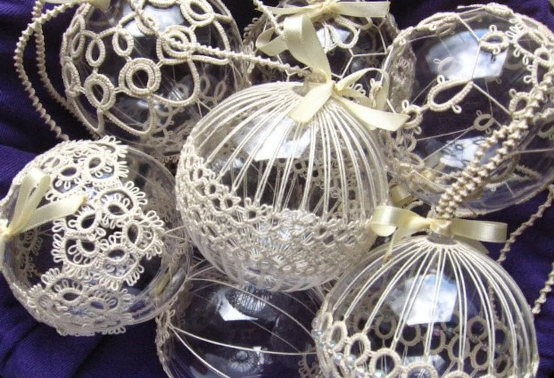 Christmas Ball Tatting Lace Ornament White-off Ecru Cream Thread Tatted ...