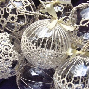 READY TO SHIP Christmas Ball Tatting Lace Ornament White-off Ecru Cream ...