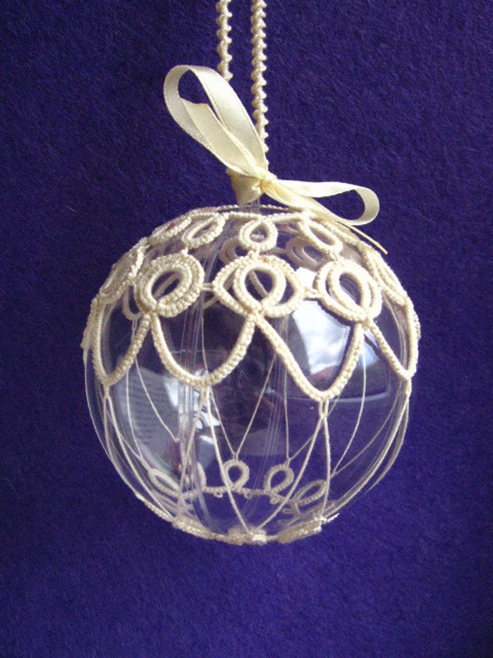 READY TO SHIP Christmas Ball Tatting Lace Ornament White-off Ecru Cream ...