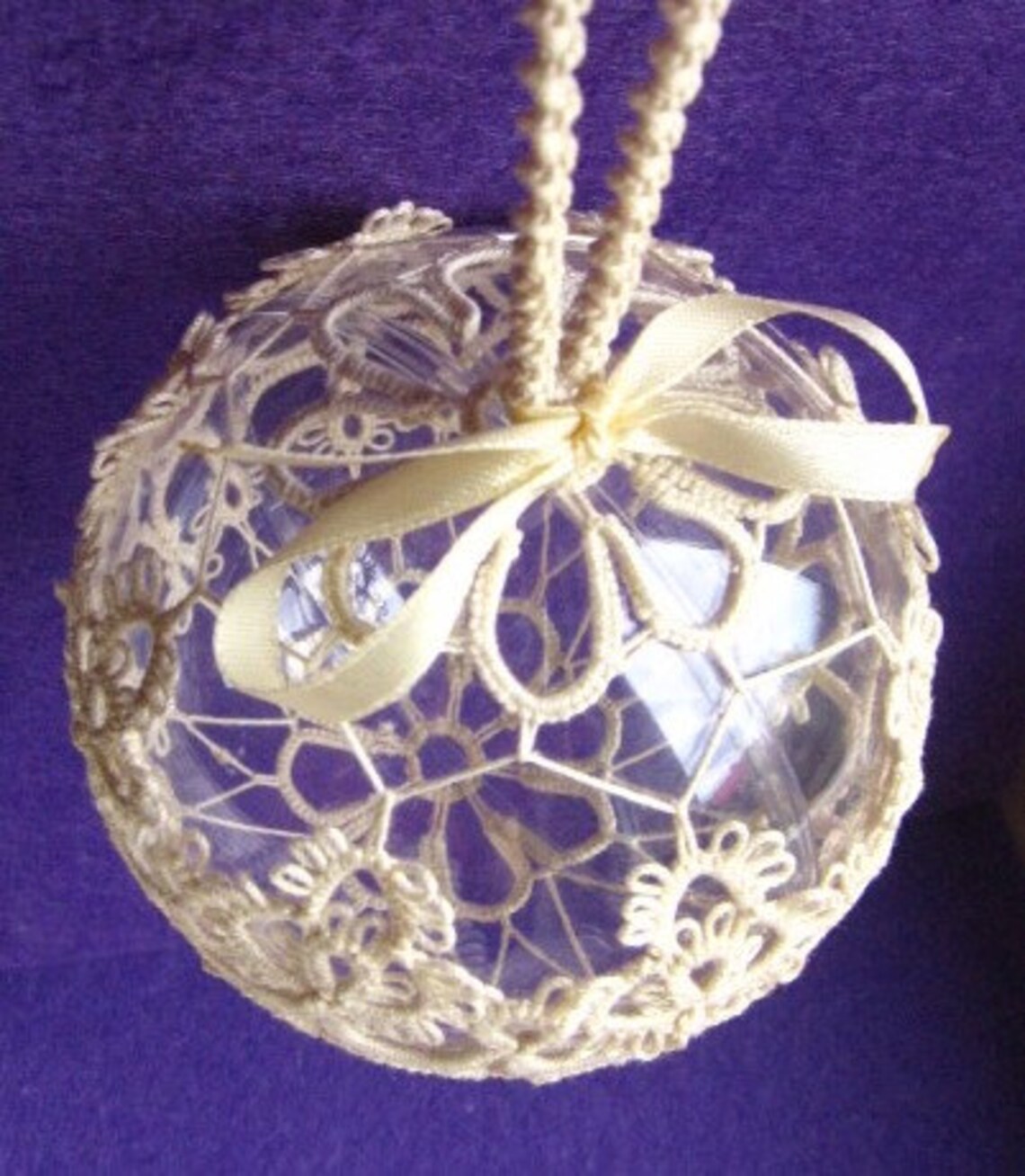 Christmas Ball Tatting Lace Ornament White-off Ecru Cream Thread Tatted ...