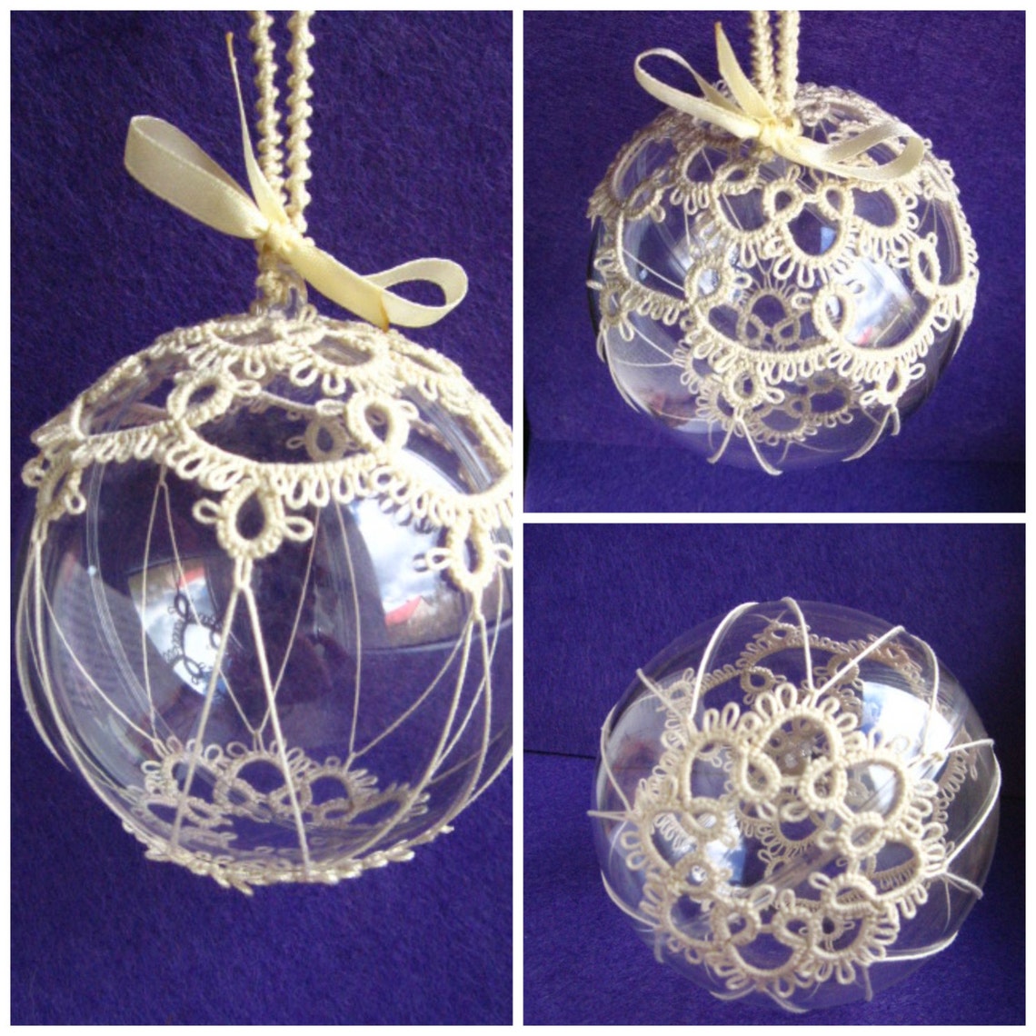 Christmas Ball Tatting Lace Ornament White-off Ecru Cream Thread Tatted ...