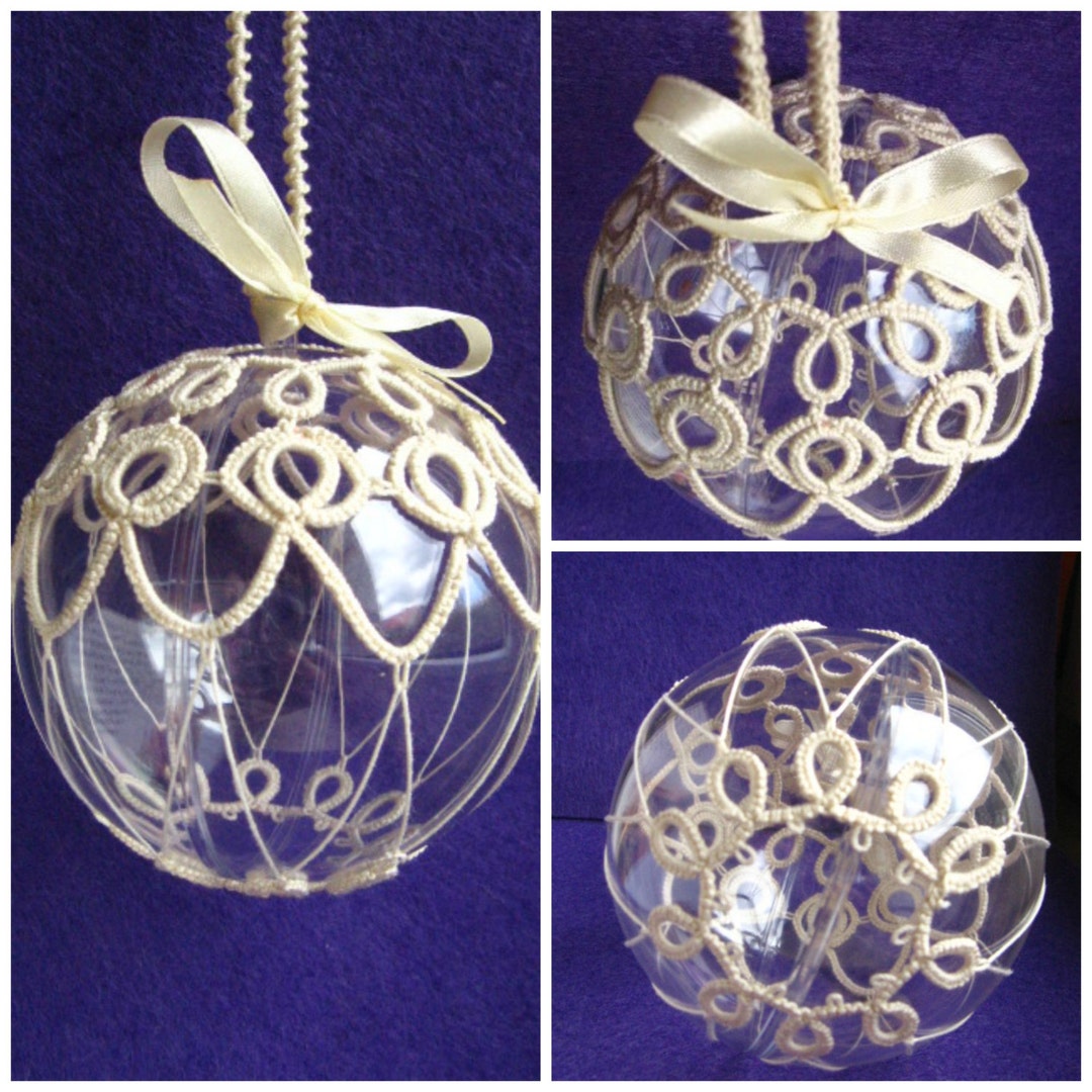 READY TO SHIP Christmas Ball Tatting Lace Ornament White-off Ecru Cream ...