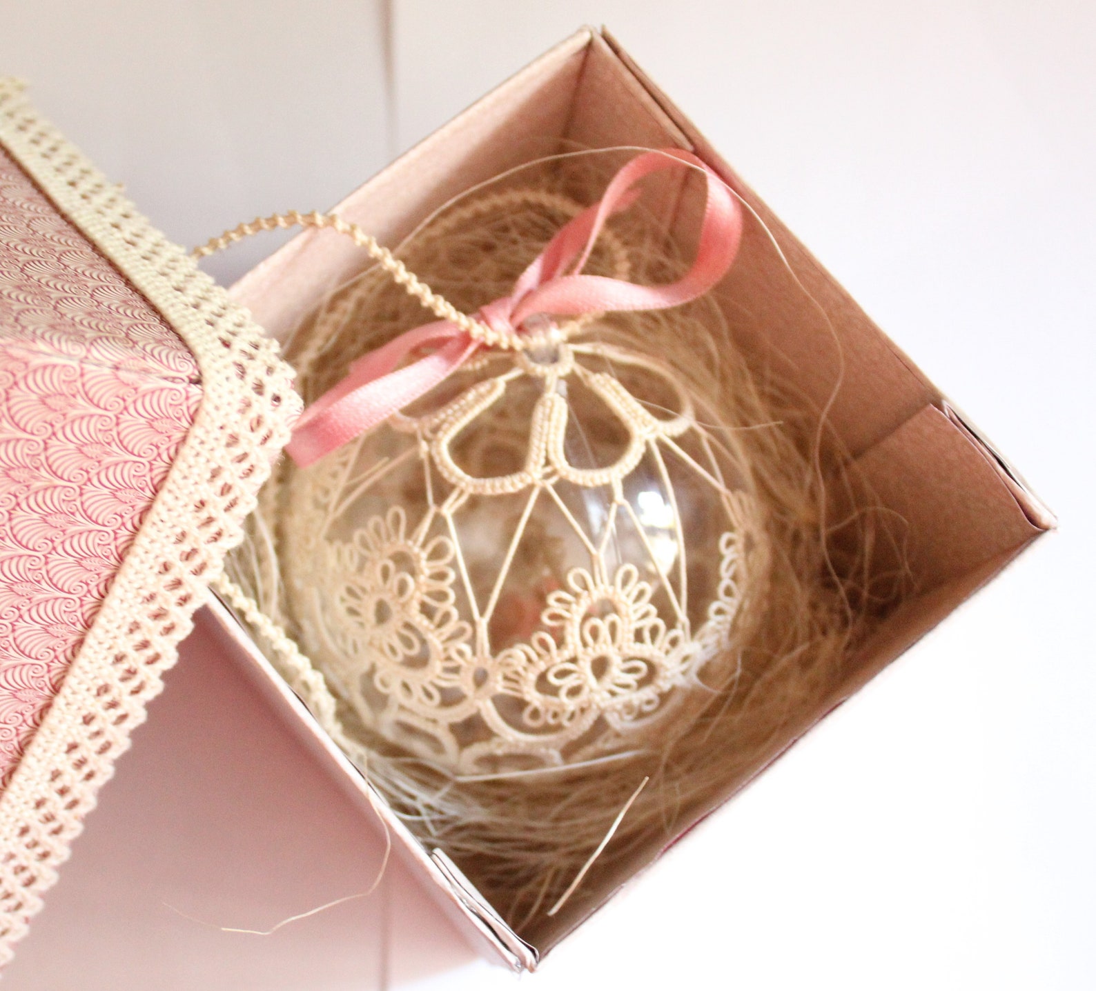 Christmas Ball Tatting Lace Ornament White-off Ecru Cream Thread Tatted ...