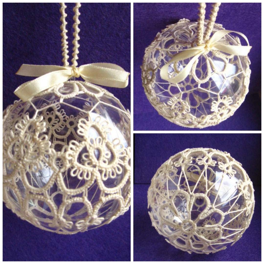 Christmas Ball Tatting Lace Ornament White-off Ecru Cream Thread Tatted ...