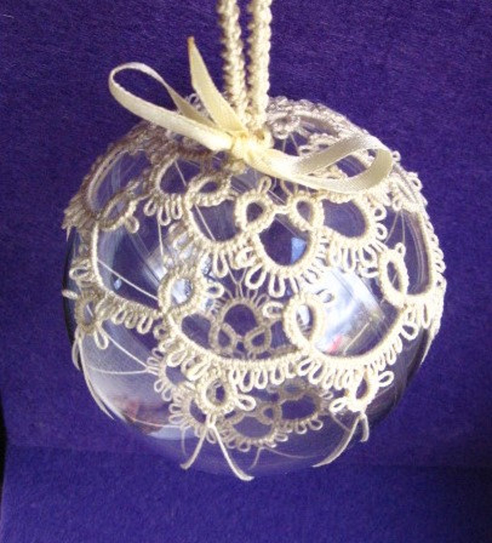 Christmas Ball Tatting Lace Ornament White-off Ecru Cream Thread Tatted ...