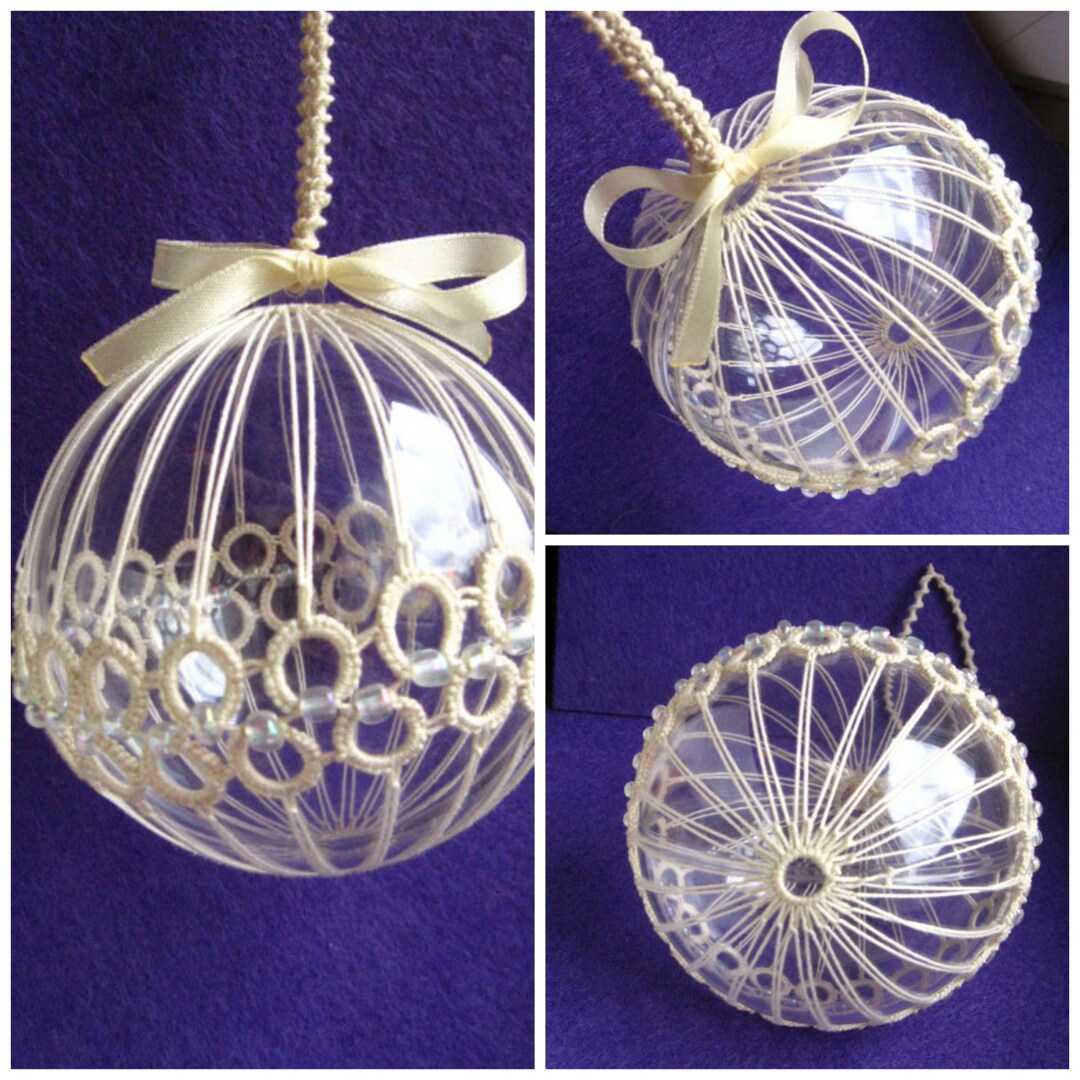 Christmas Ball Tatting Lace Ornament White-off Ecru Cream Thread Tatted ...