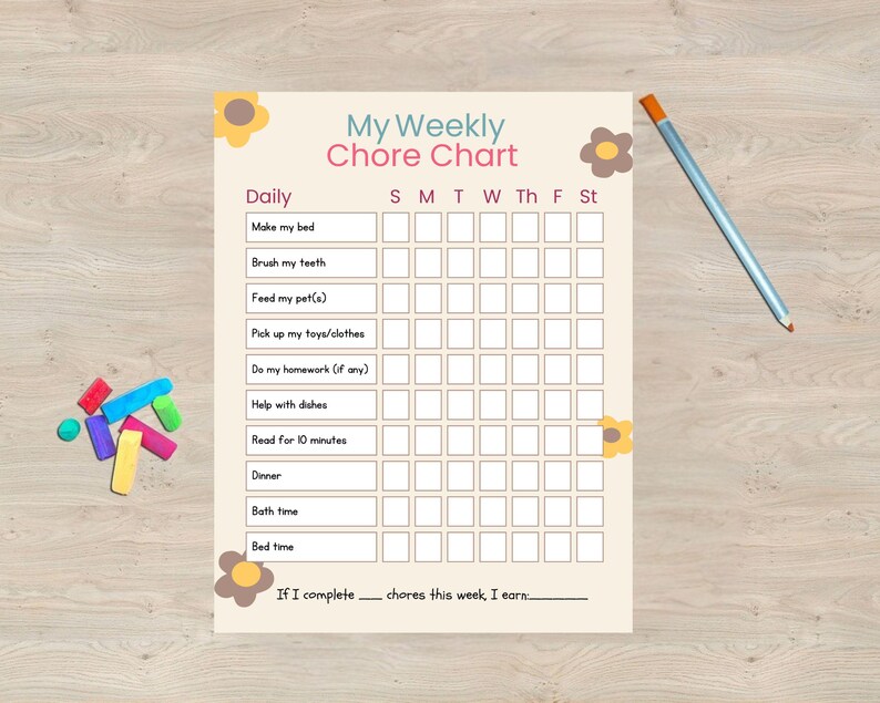 Printable Kids Chore Chart PDF | Routine Tracker for Children | Reward ...