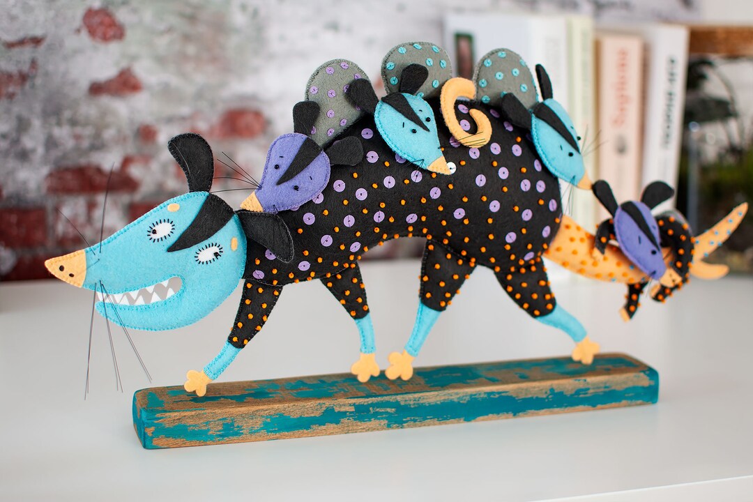 Opossum Mother With Cubs Sculpture Art - OOAK Handmade Poseable Art ...