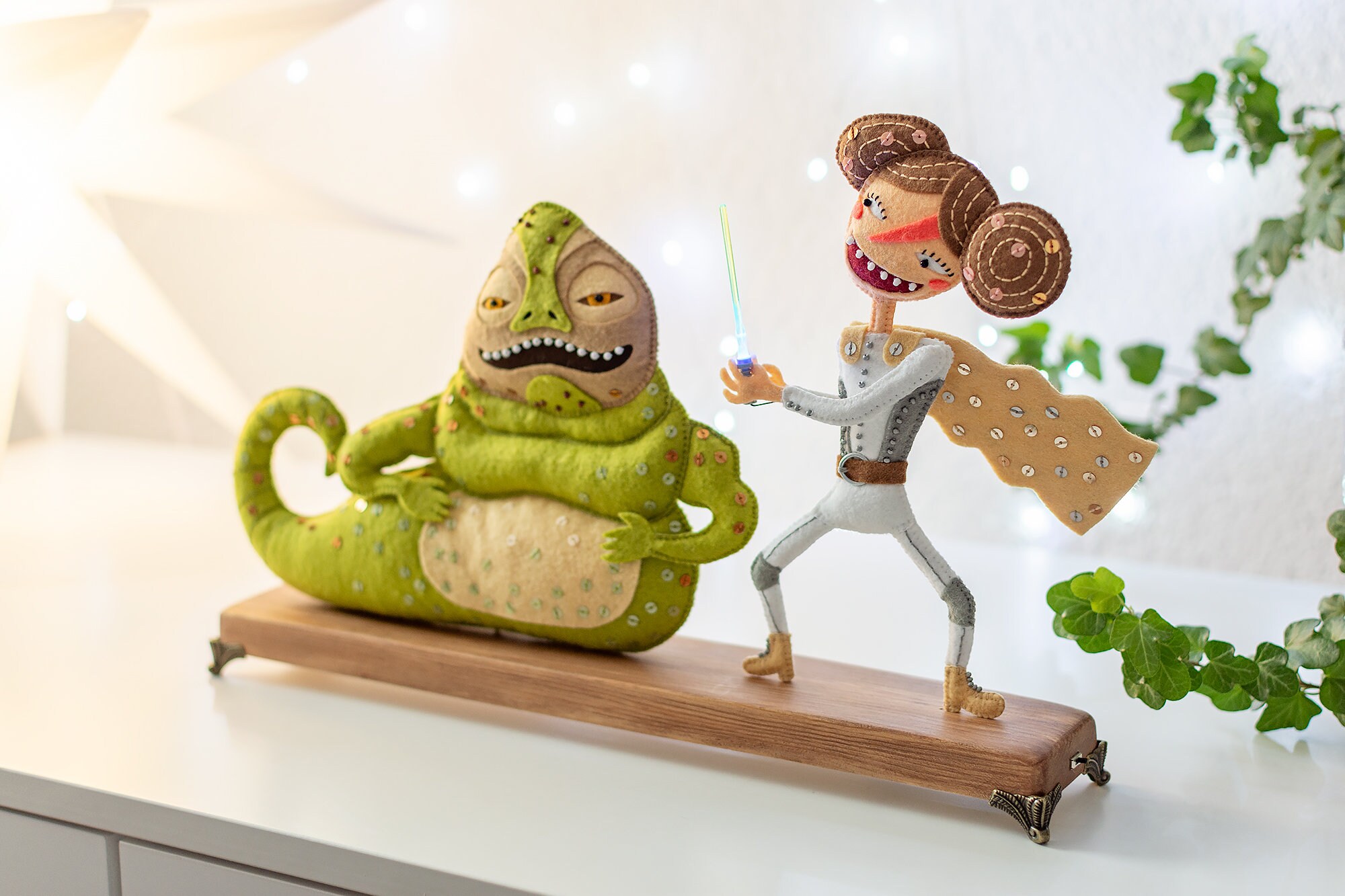 Jabba The Hutt Princess Leia Figures Textile Sculpture Art With Light Star Wars Scene Ooak