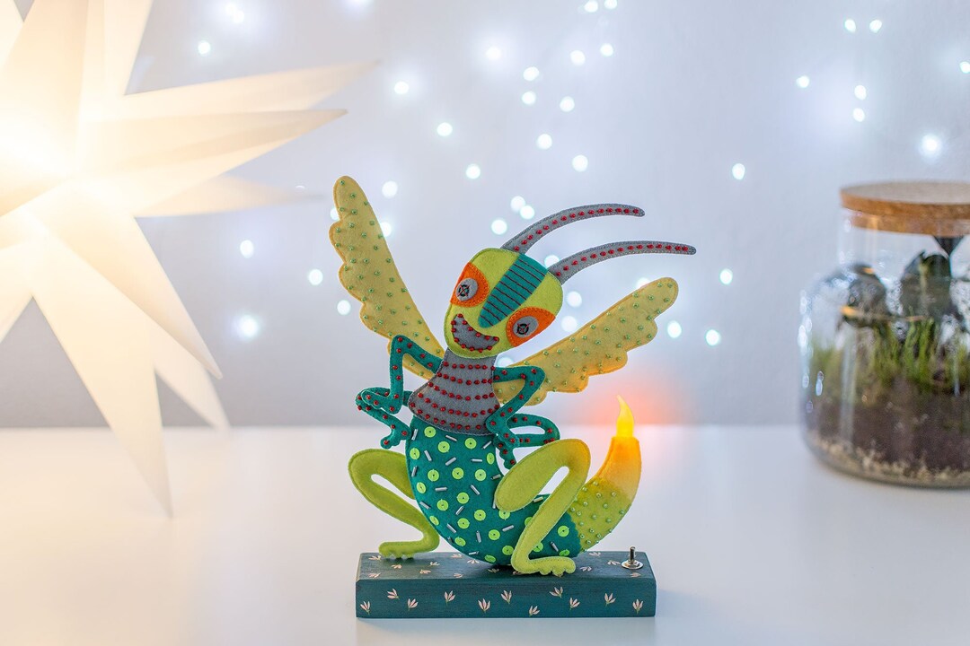Happy Firefly With a Light-up Tail – Handmade Felt Sculpture, Whimsical ...