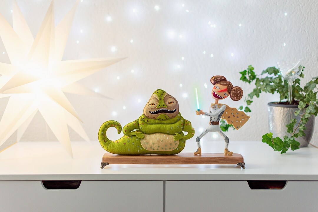 Jabba The Hutt Princess Leia Figures Textile Sculpture Art With Light Star Wars Scene Ooak