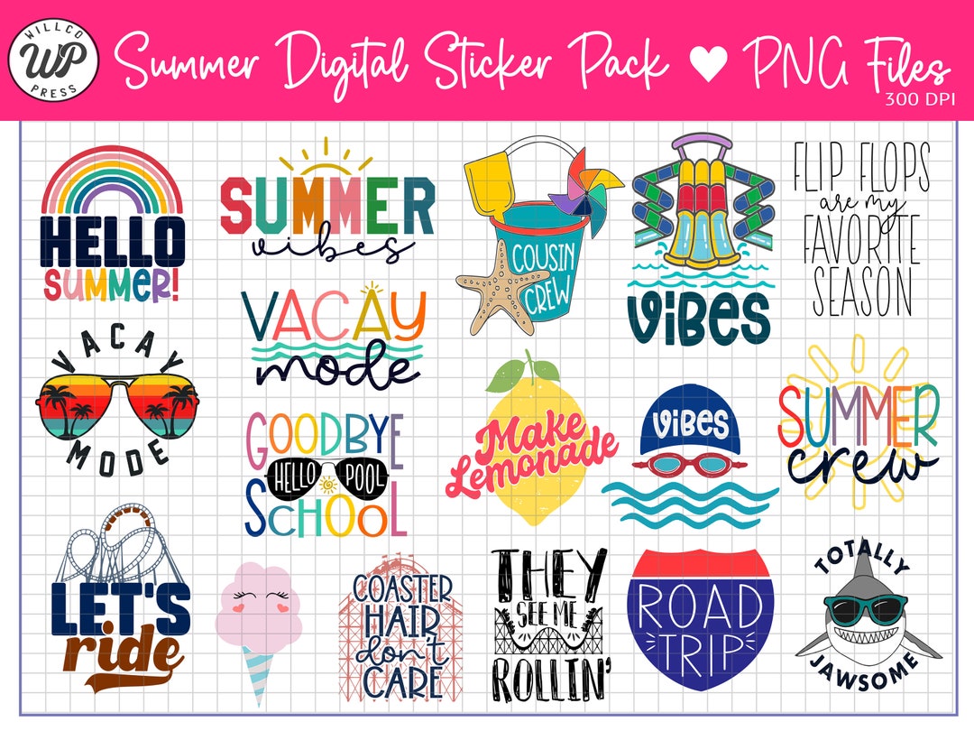 Summer Clipart Pngs, Digital Sticker Bundle, 300 DPI Png, Printable ...