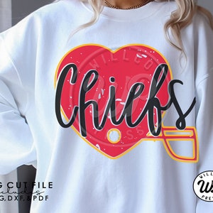 Chiefs Football, SVG Files for Cricut, Heart Helmet, Grunge Distressed ...